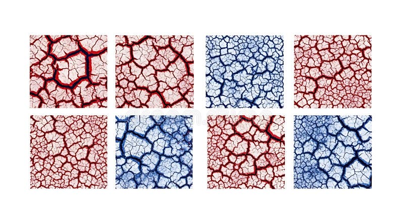 Cracked Earth: Red and Blue Arid Land Texture Collage Stock ...