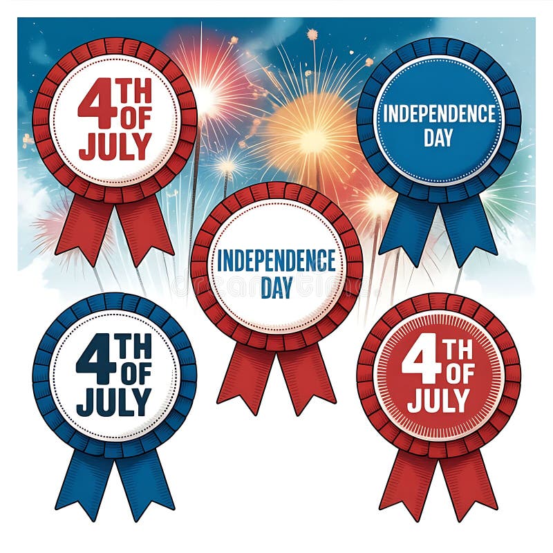 Festive 4th of July Award Ribbons with Fireworks Stock Illustration ...