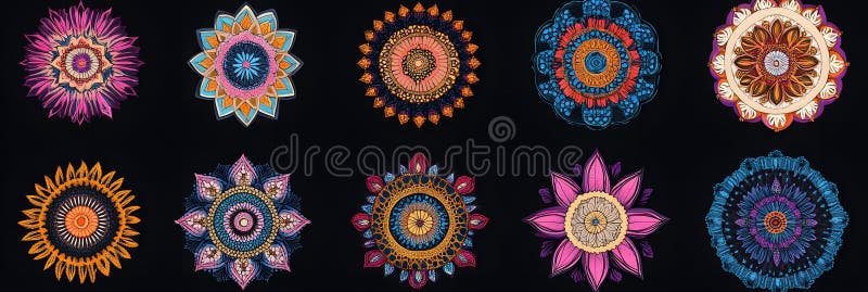 Vibrant Circular Mandala Designs Stock Illustration - Illustration of ...