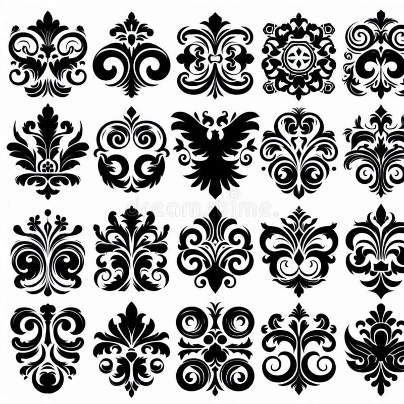 Elegant Collection of Black and White Damask Patterns Stock ...