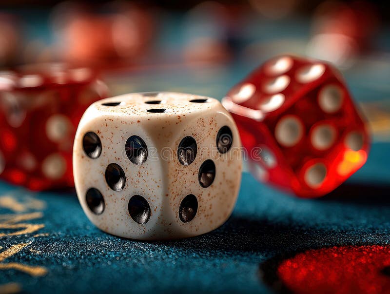 Image Displays Colorful, Non-standard Dice on a Blue Patterned Surface ...