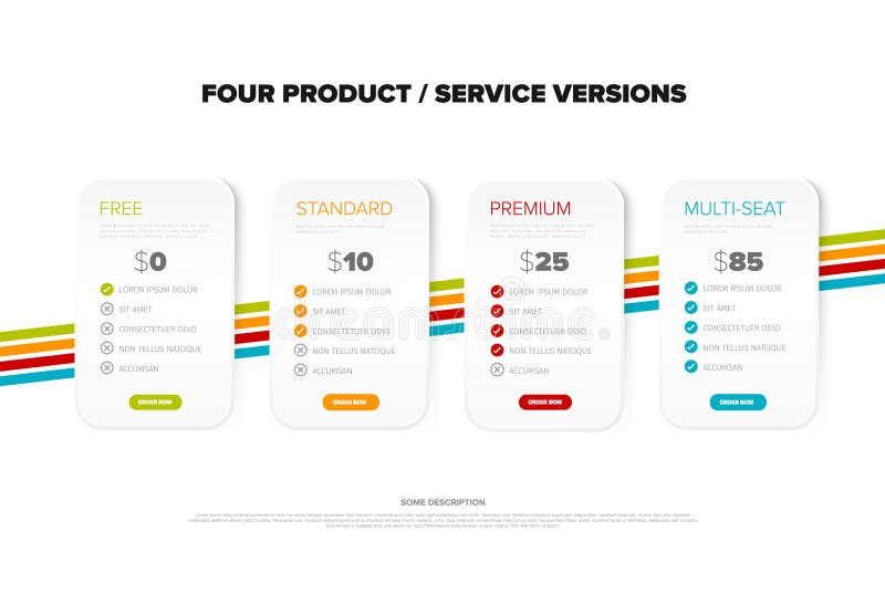 White Pricing Plan Comparison with Four Service Levels - Free, Standar ...