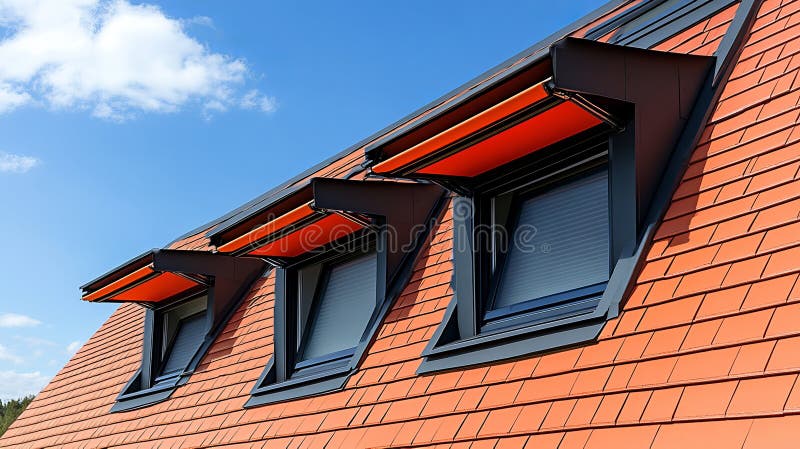 Contemporary Home with Unique Triangular Windows Stock Illustration ...