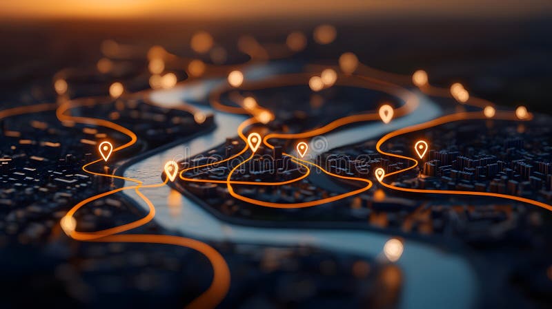 Illuminated Pathways and Connections in a Smart City Represented ...