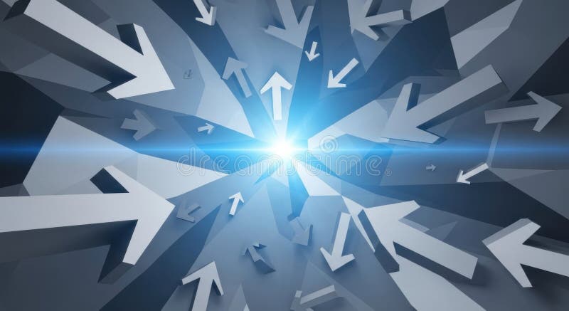 Arrows Converging on a Central Point of Light Stock Illustration ...