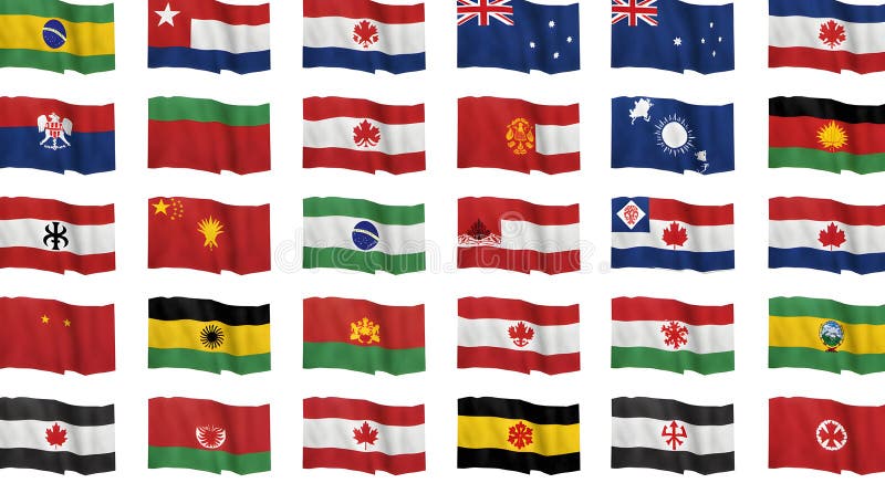A Collection of 36 Diverse National Flags Waving Stock Illustration ...