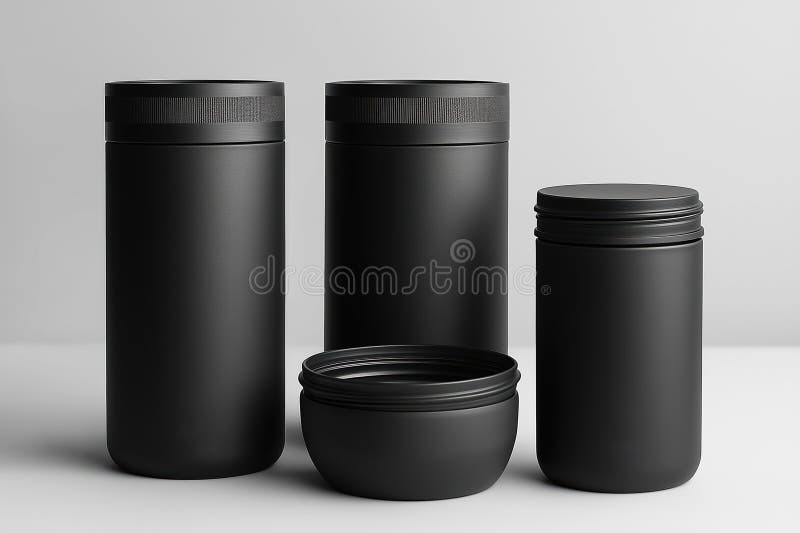 Monochromatic Black Containers of Various Shapes and Sizes on a ...