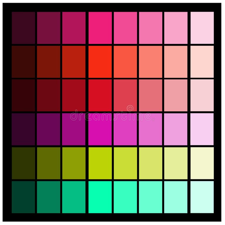 Color Palette Grid: 36 Square Swatches with Black Borders Stock ...