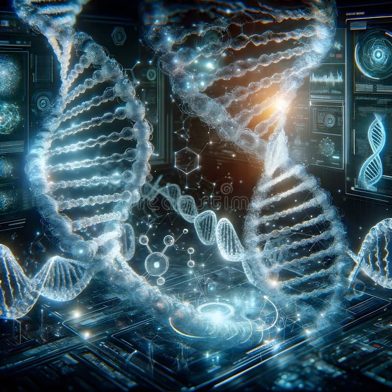 A Stylized and Futuristic Visualization of DNA Strands. Stock ...