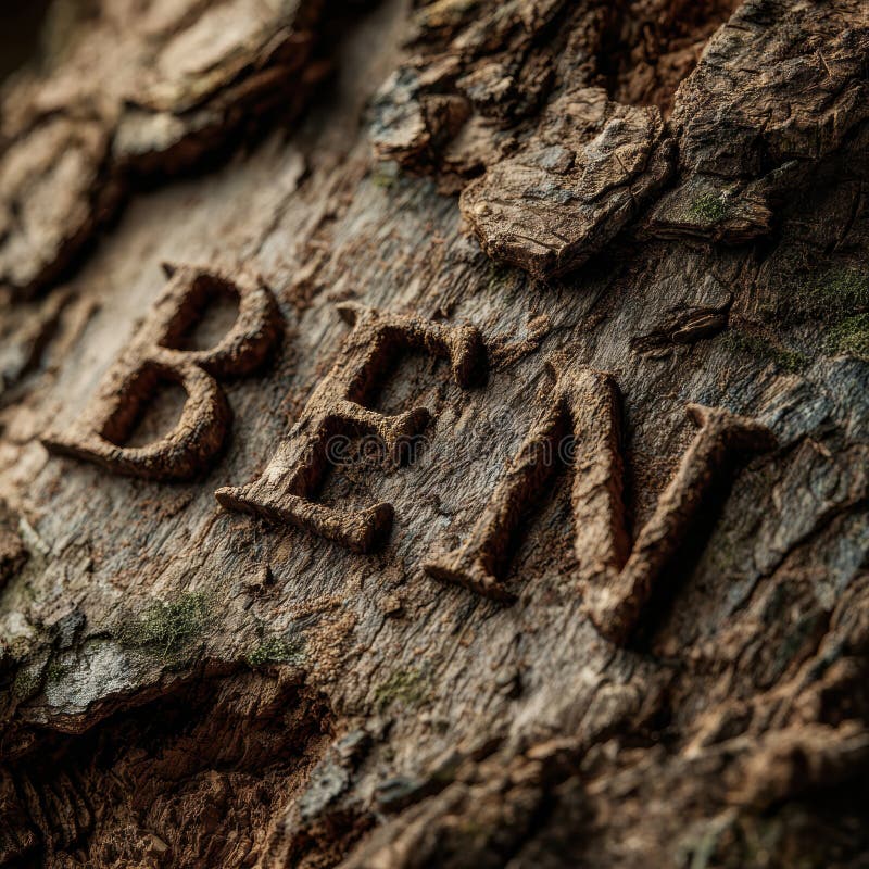 The Name BEN Carved with a Knife into Rough Tree Bark with Natural ...