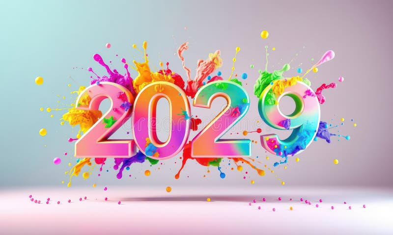 Colorful 2029 Number Design with Paint Splashes and Gradient Colors ...