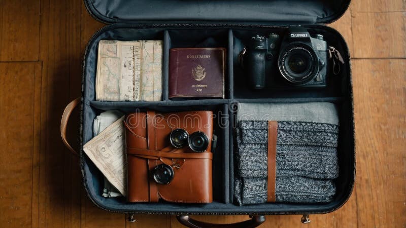 Travel Essentials Packed Neatly in a Suitcase Stock Illustration ...