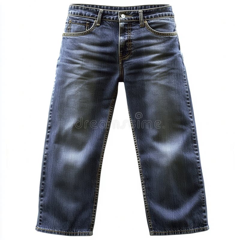 Pair of Medium Wash Denim Cropped Jeans Isolated on White Stock ...