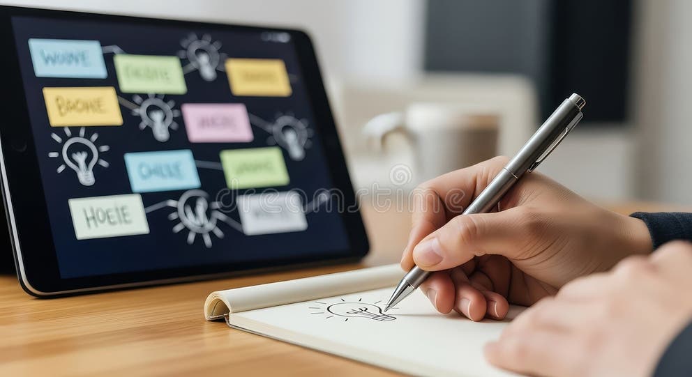 Brainstorming Ideas with Digital and Paper Notes Stock Illustration ...