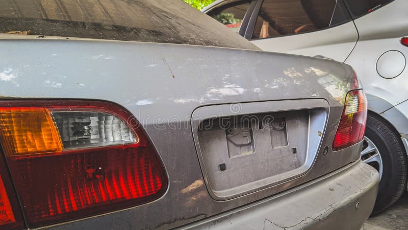 Rear View of a Dusty Car with Missing License Plate Stock Photo - Image ...