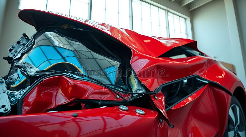 Damaged Red Sports Car after Collision - Auto Repair Assessment Stock ...