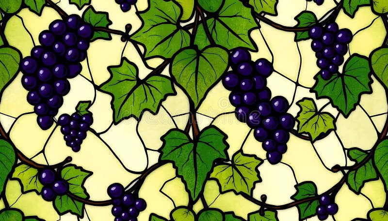 Decorative Stained Glass with Grape Vines and Ripe Clusters Stock ...