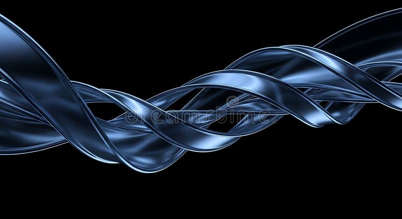 Sleek Chrome Ribbons Dynamically Twist Against a Pure Black Background ...