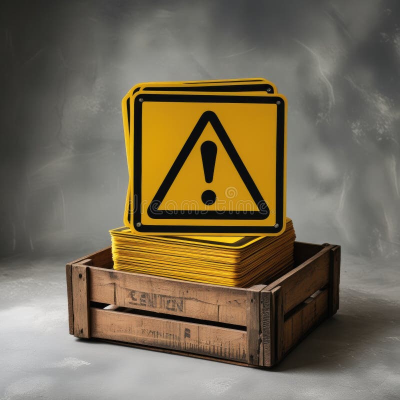 Stack of Yellow Warning Signs in Wooden Crate Stock Illustration ...