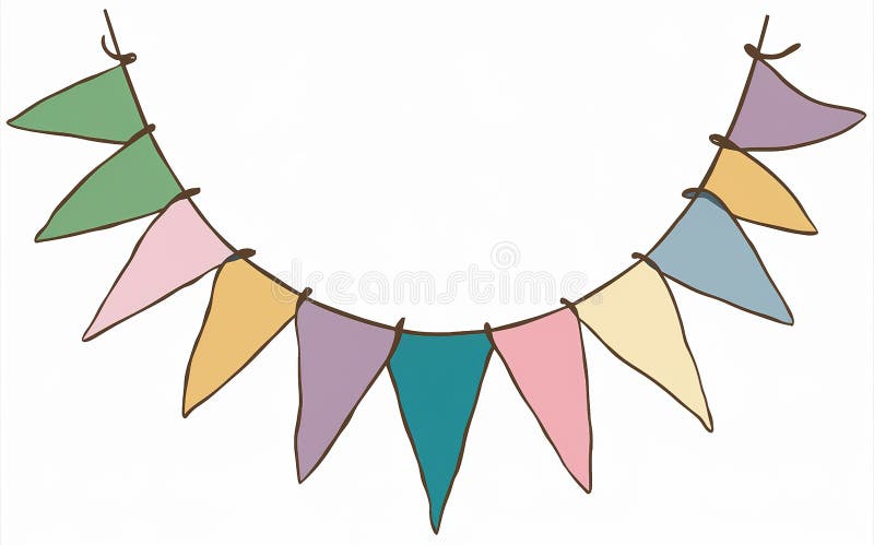 The Image Displays a String of Colorful Pennants Hanging in a Curved ...