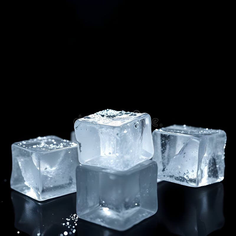 Icy Cube Trio on Black Reflective Surface - Refreshing Coolness Stock ...
