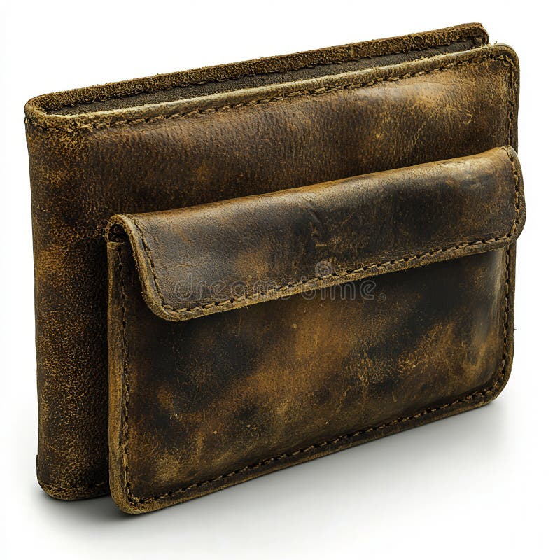 Two Rustic Brown Leather Wallets, One Bifold and One with Flap Stock ...