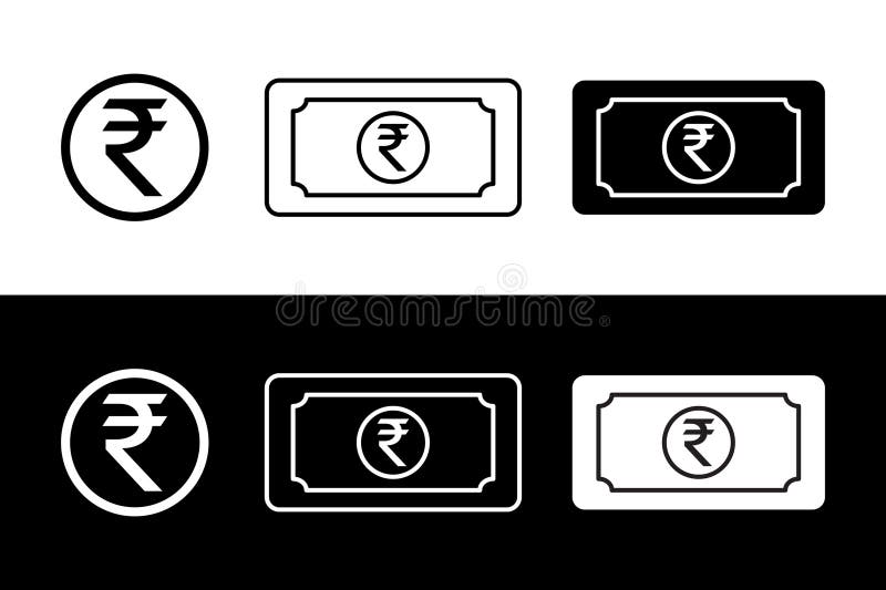 Indian Rupee Bill Icon Flat White and Black Trendy Style Vector ...