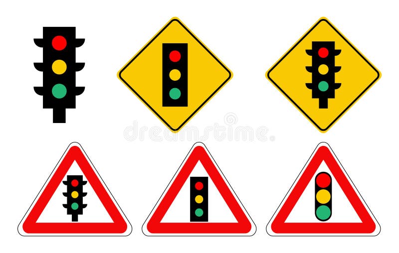 Traffic Light Icons and Warning Signs Featuring Traffic Lights. Stock ...