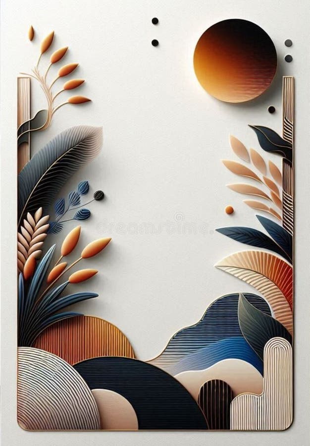 Abstract Paper Art: Layered Waves and Botanical Elements in Earth Tones ...