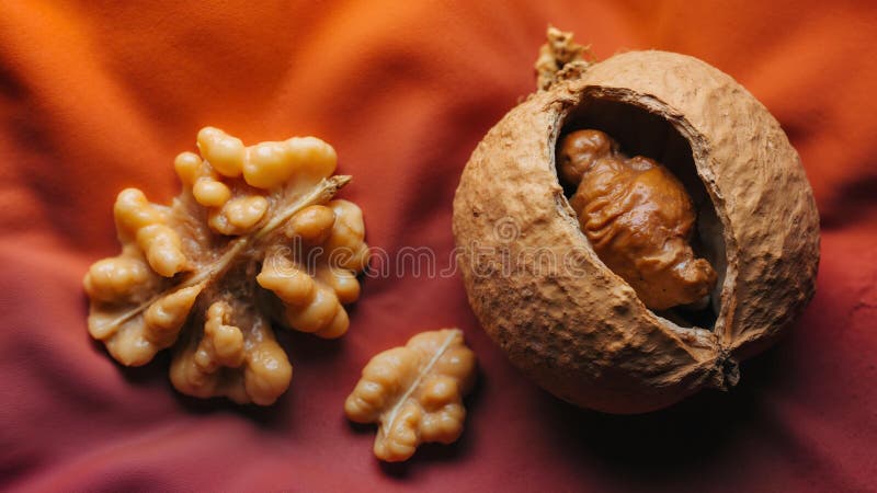 Nuts Inside Their Shells on Red Cloth Stock Photo - Image of textures ...