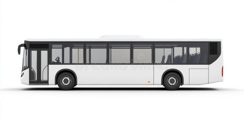 An Image Displays a White Bus Viewed from the Side Against a White ...
