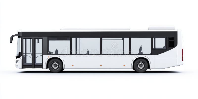 An Image Displays a White Bus Viewed from the Side Against a White ...