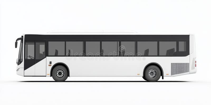 An Image Displays a White Bus Viewed from the Side Against a White ...