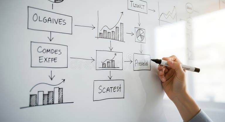 Business Strategy Flow Chart on Whiteboard Stock Illustration ...