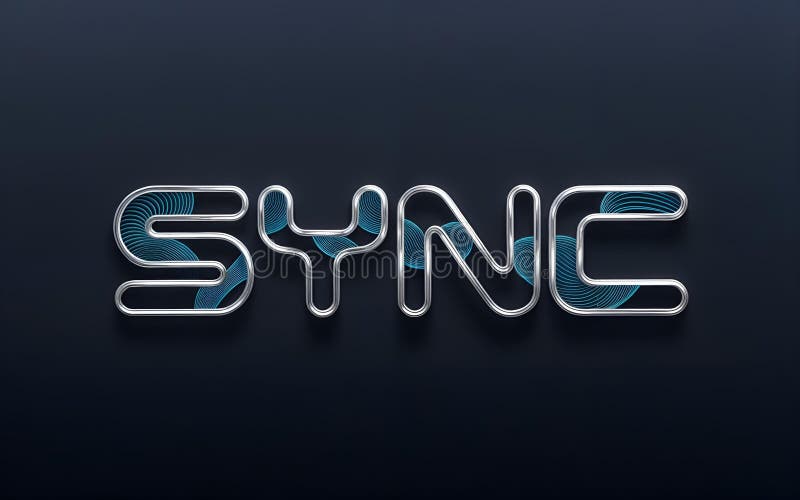 SYNC Word Design with Metallic Outlines and Blue Wave Patterns Stock ...
