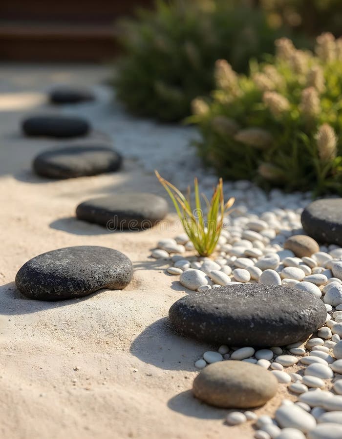 Stepping Stones Lead through a Garden Path with Decorative Plants Stock ...