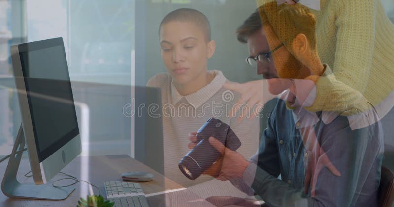 Image of Diverse Business People Talking Over Businessman Using Camera ...