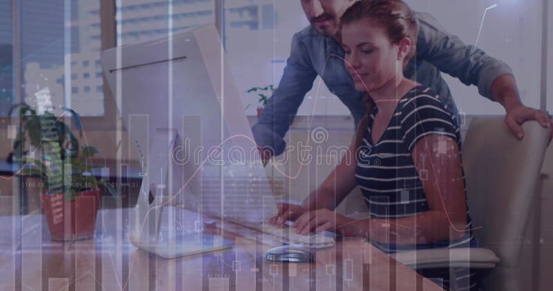 Image of Diverse Data and Clock Over Caucasian Female and Male ...