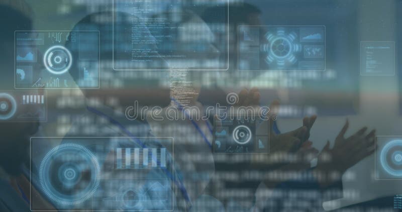 Image of Diverse Data on Digital Screen Over Diverse Businesspeople ...