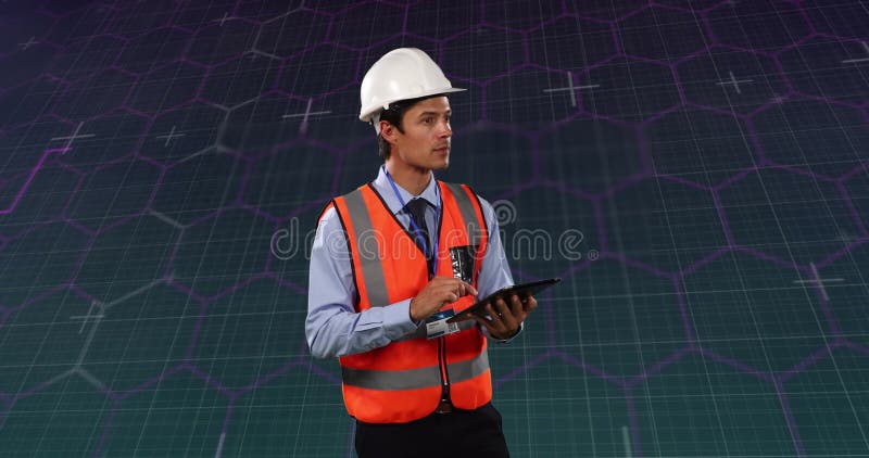 Image of Diverse Financial Data and Graphs Over Caucasian Male Engineer ...