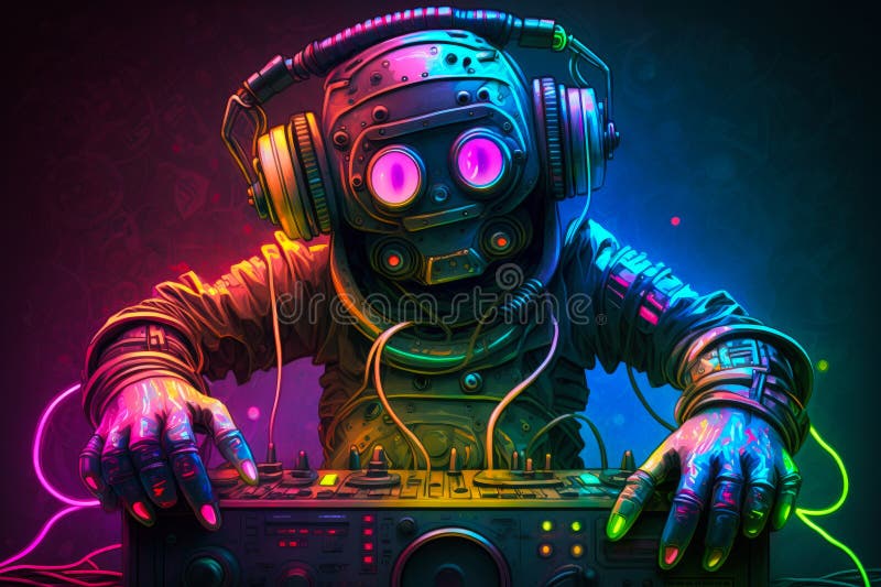 An Image of Dj with Headphones and Neon Lights. Generative AI Stock ...