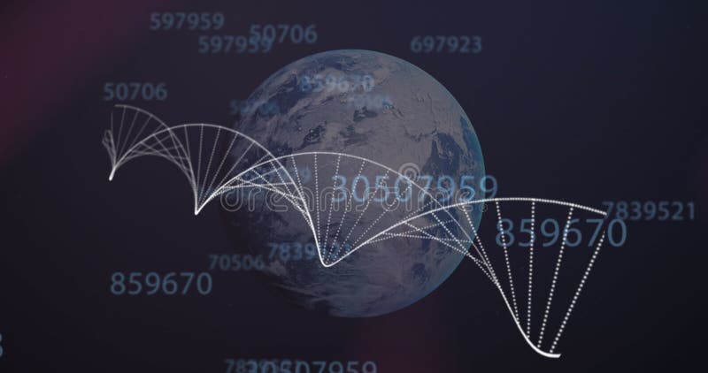 Image of Dna Over Globe and Numbers on Black Background Stock Photo ...