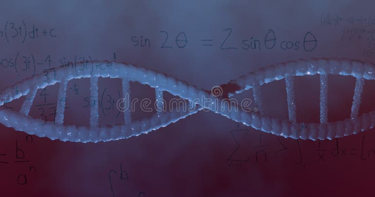 Image of Dna Rotating Over Math Formulas on Violet Background Stock ...