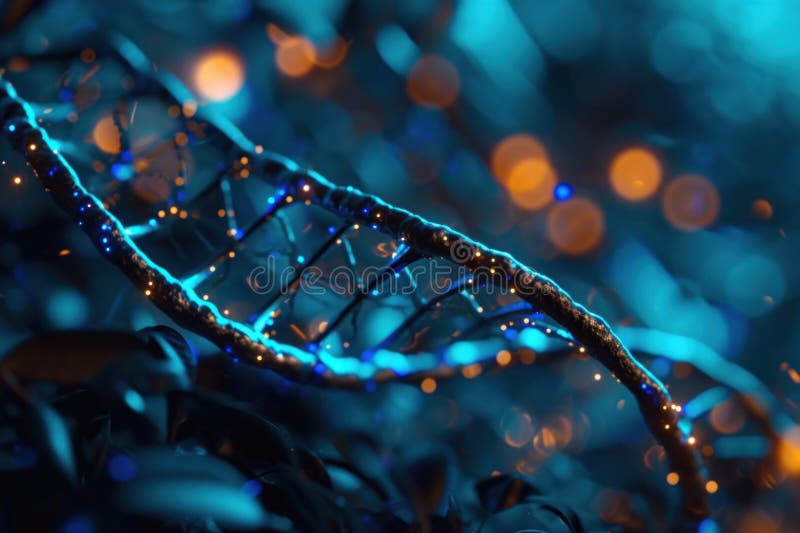 An Image of Dna Strand with Blue Lights Stock Illustration ...