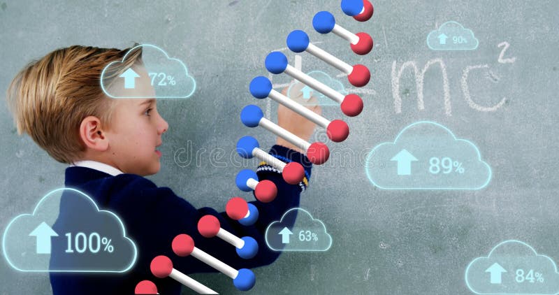 Image of Dna Strand and Clouds with Data Processing Over Caucasian ...