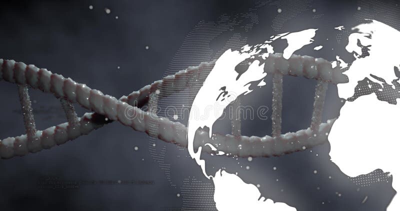 Image of Dna Strand and Globe on Black Background Stock Illustration ...