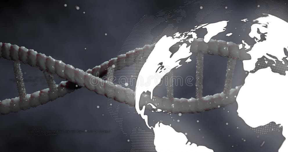 Image of Dna Strand and Globe on Black Background Stock Illustration ...