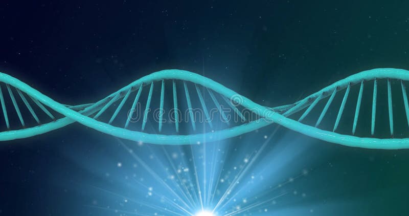 Image of Dna Strand and Glowing Lights on Blue Background Stock ...