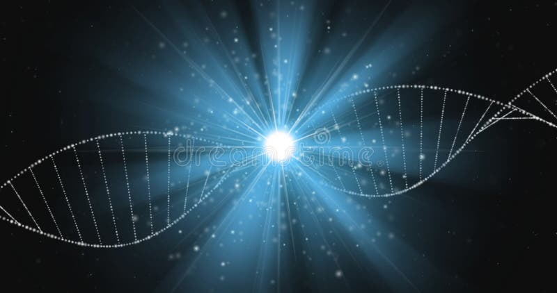 Image of Dna Strand and Glowing Lights on Blue Background Stock ...