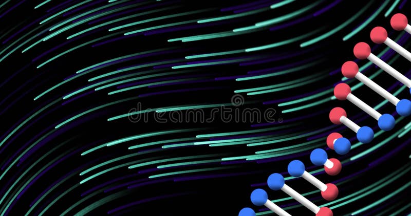 Image of Dna Strand and Green and Blue Trails on Black Background Stock ...